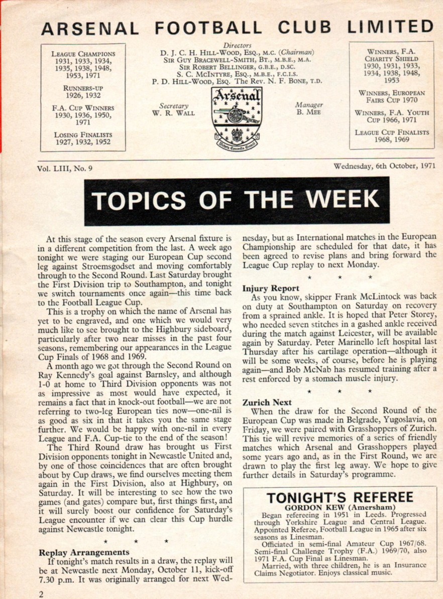 History of the Arsenal Programme – 1971-72 Season | angryofislington